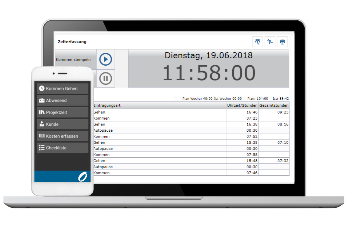 Zeiterfassung für alle Endgeräte App, Terminal, Web